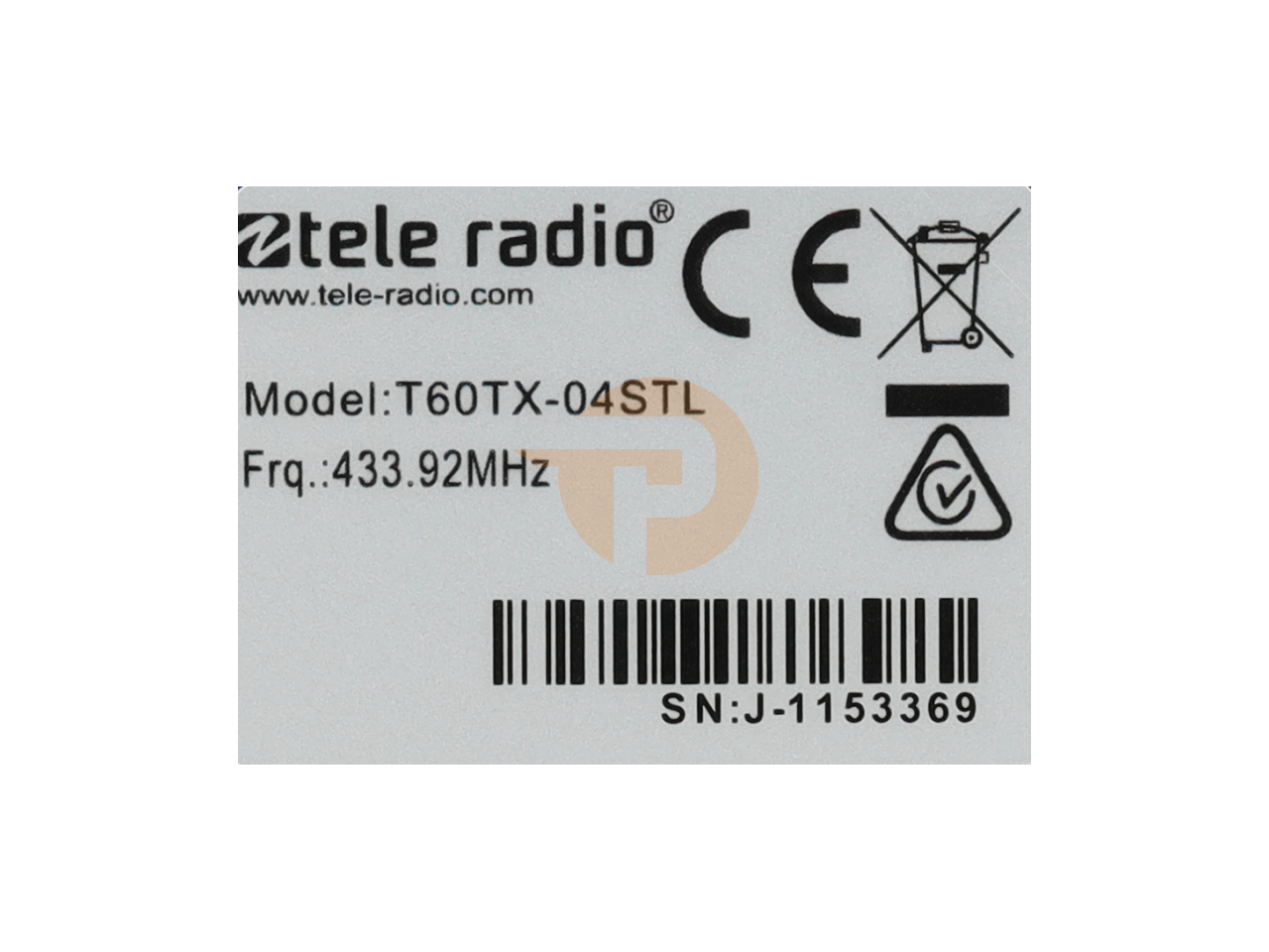 Transmitter Tele Radio T60TX-04STL with 4 channels on 433MHz ...